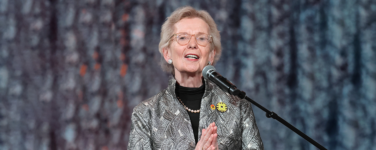 Mary Robinson at the 2025 Aurora Prize Ceremony on Ellis Island